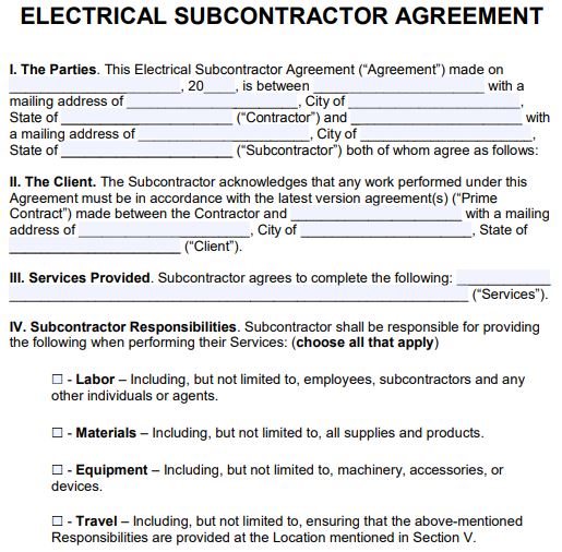  PDF Electrical Subcontractor Agreement Template PDF Panot Book