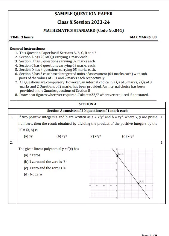  PDF CBSE Class 10 Maths Sample Paper 2023 24 With Solution PDF 